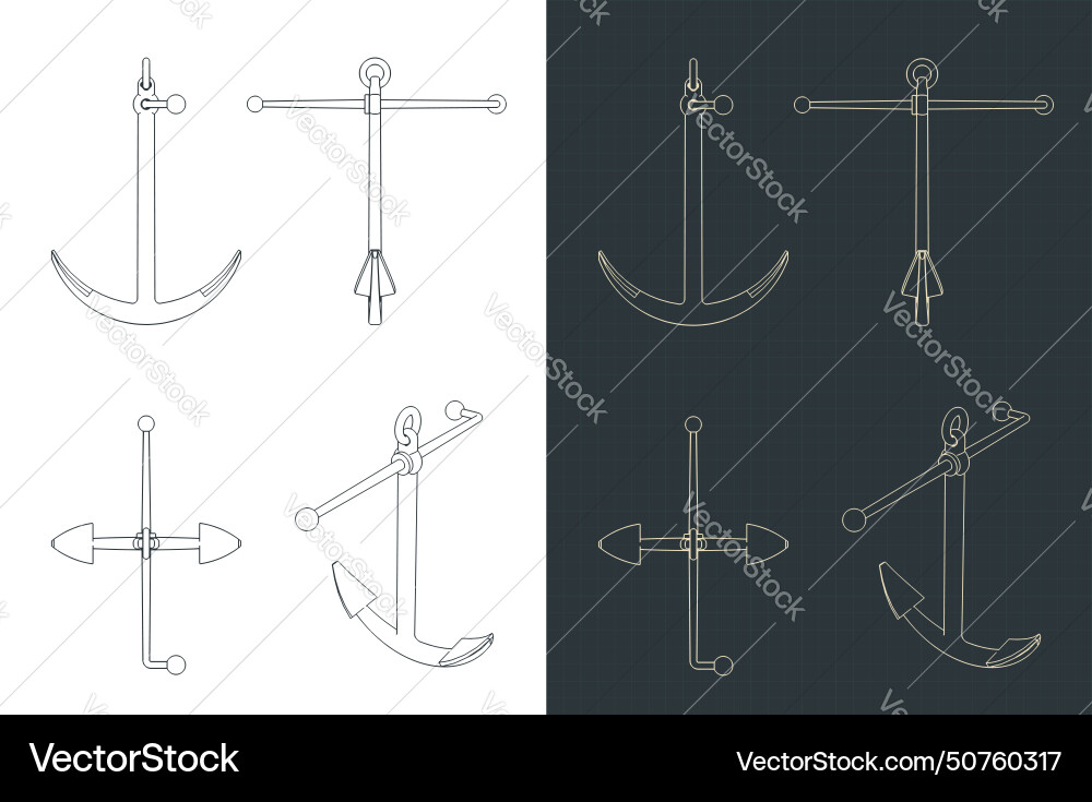 Kedge anchor blueprints Royalty Free Vector Image