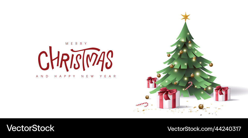 Merry christmas banner with decorated Royalty Free Vector