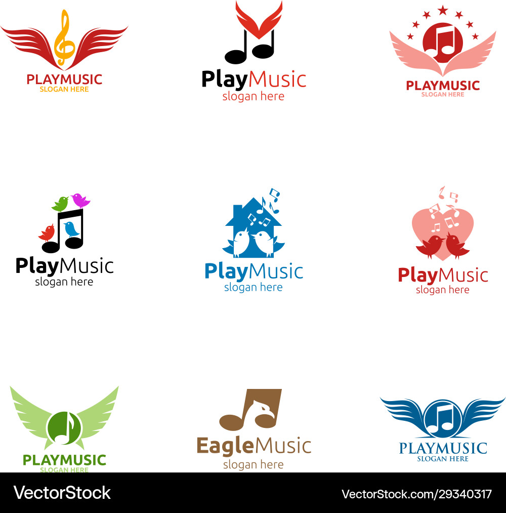 Music logo with note and play concept Royalty Free Vector