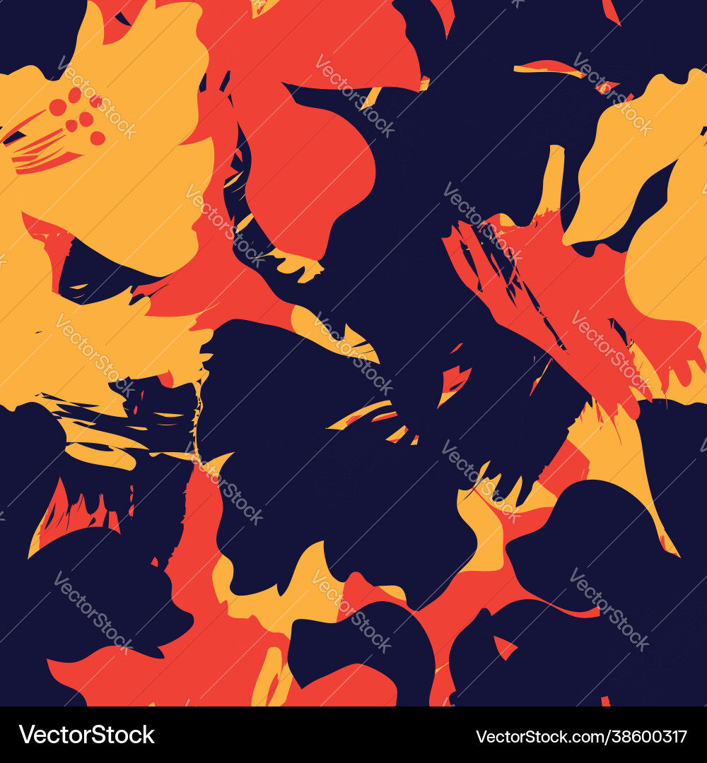 Orange floral brush strokes seamless pattern Vector Image