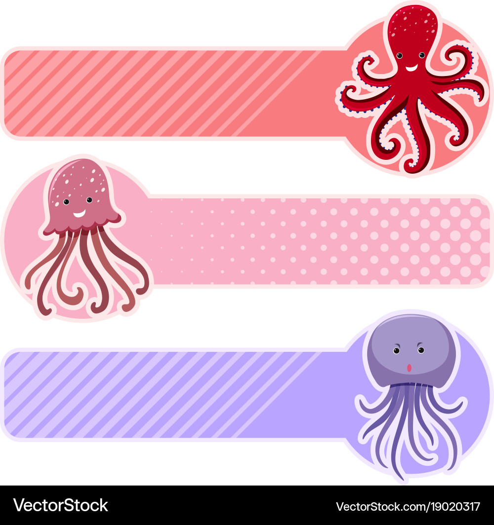 Three banners with octopus and jellyfish Vector Image