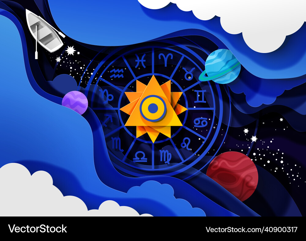 Zodiac wheel with horoscope signs sun planets Vector Image