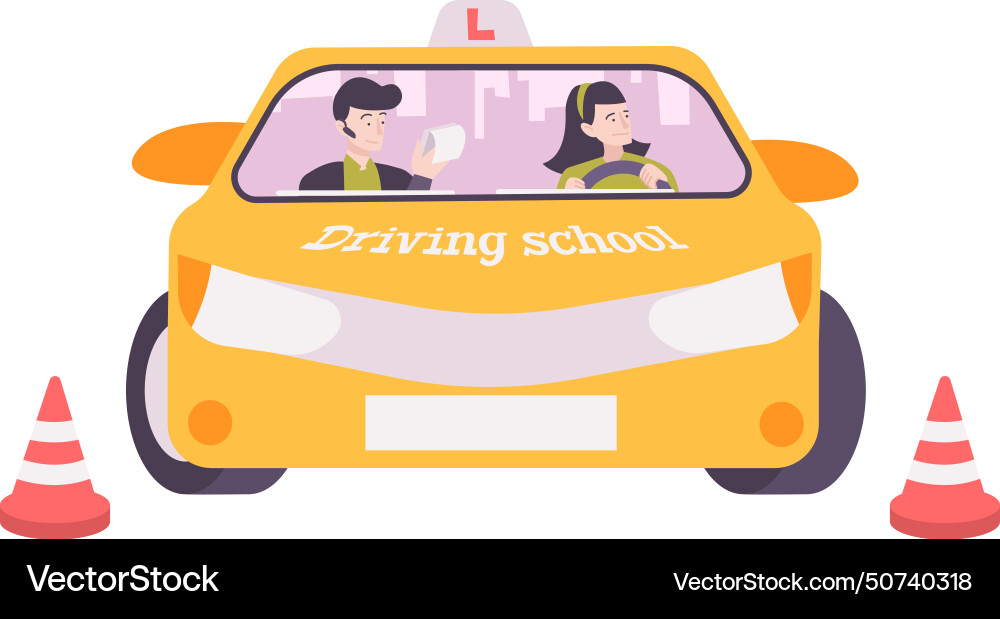 Driving school composition Royalty Free Vector Image