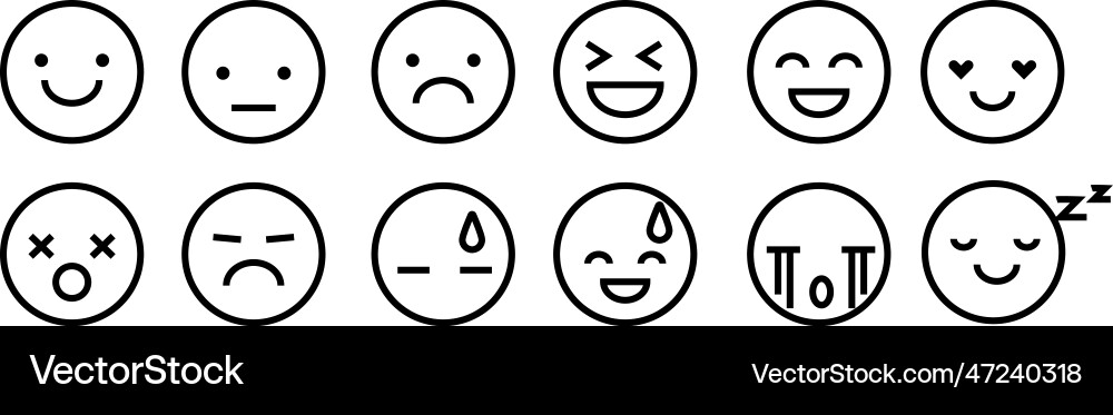 Emoticons set emoji faces collection emojis Vector Image