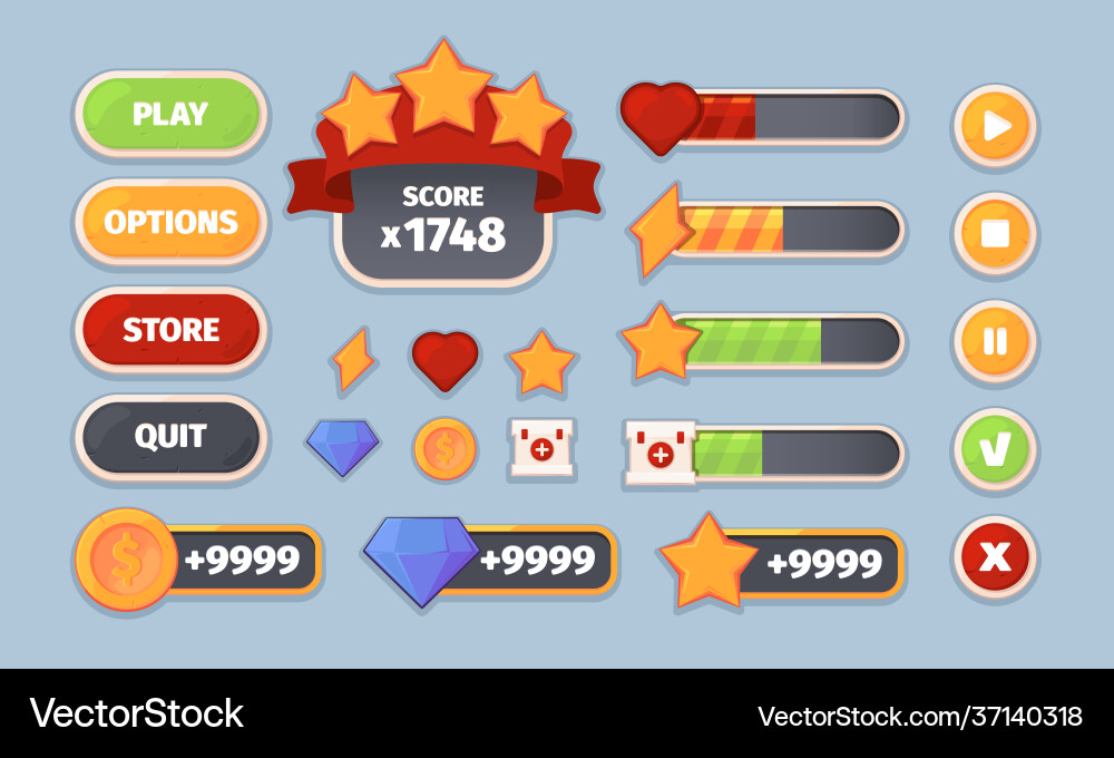 Game ui user interface items flat panels icons Vector Image