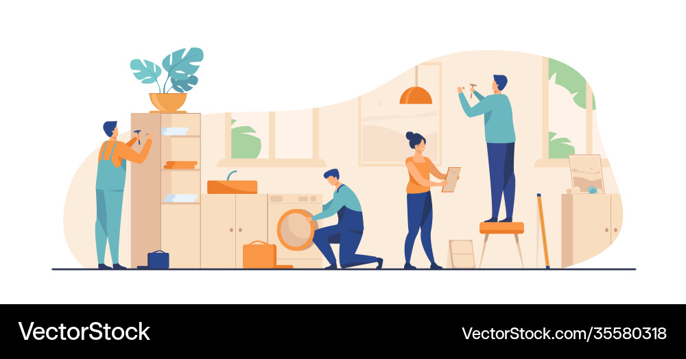 Handyman working at customer home Royalty Free Vector Image
