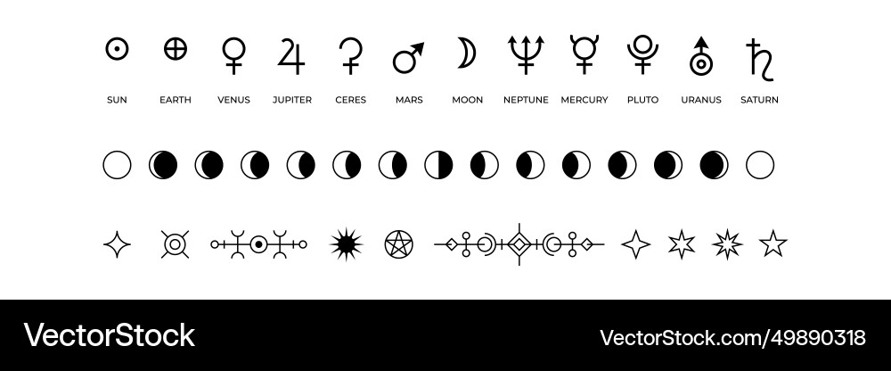 Mondphasen Ikonen schwarz und weiß Symbole Vektorbild