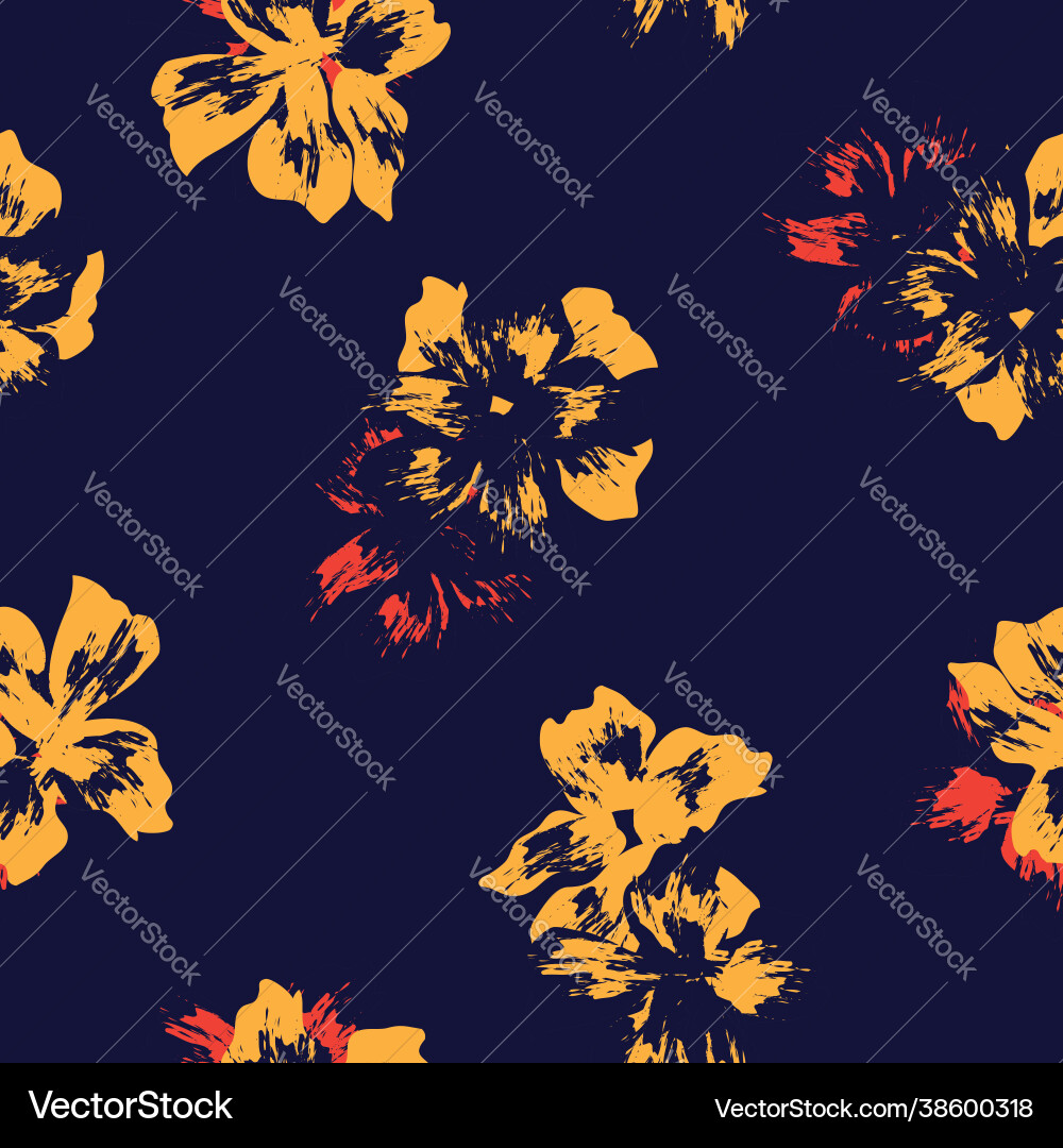 Orange floral brush strokes seamless pattern Vector Image