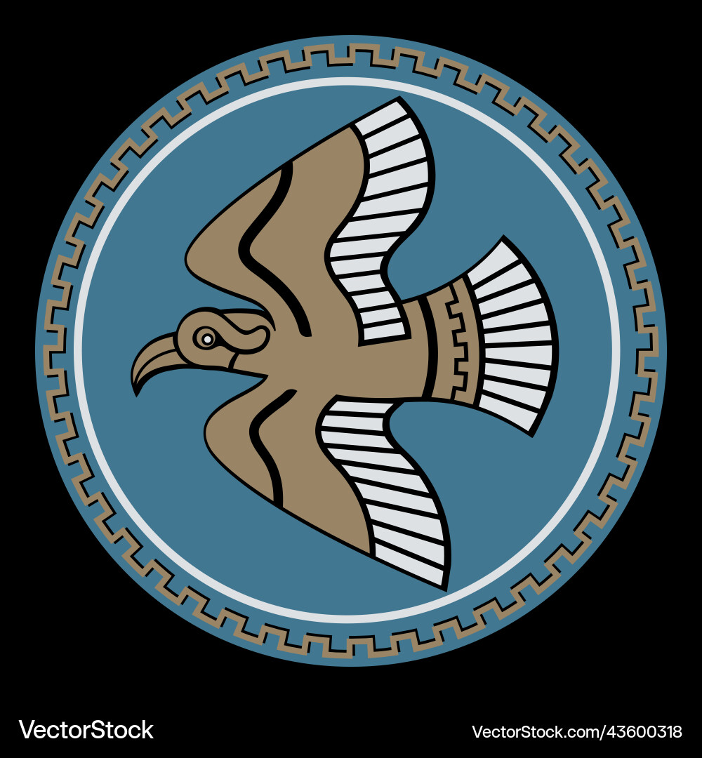 Vintage greek shield design flying crow Royalty Free Vector