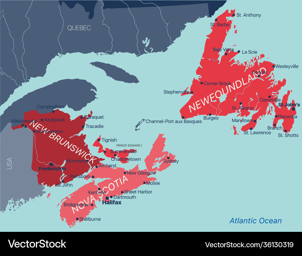 Atlantic Provinces Map Royalty Free Vector Image