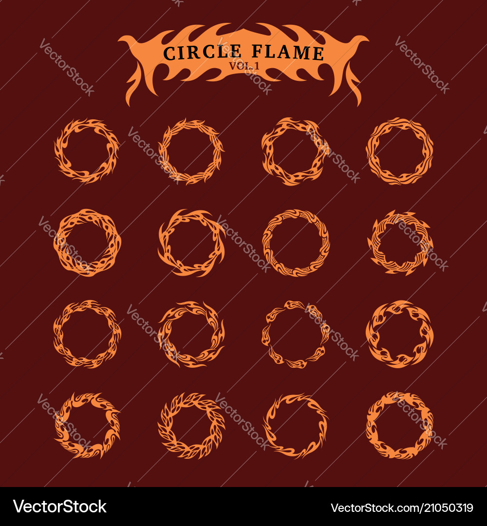 Circle decorative flame collection set Royalty Free Vector