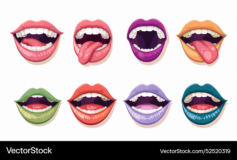 Colorful mouths different expressions perfect Vector Image