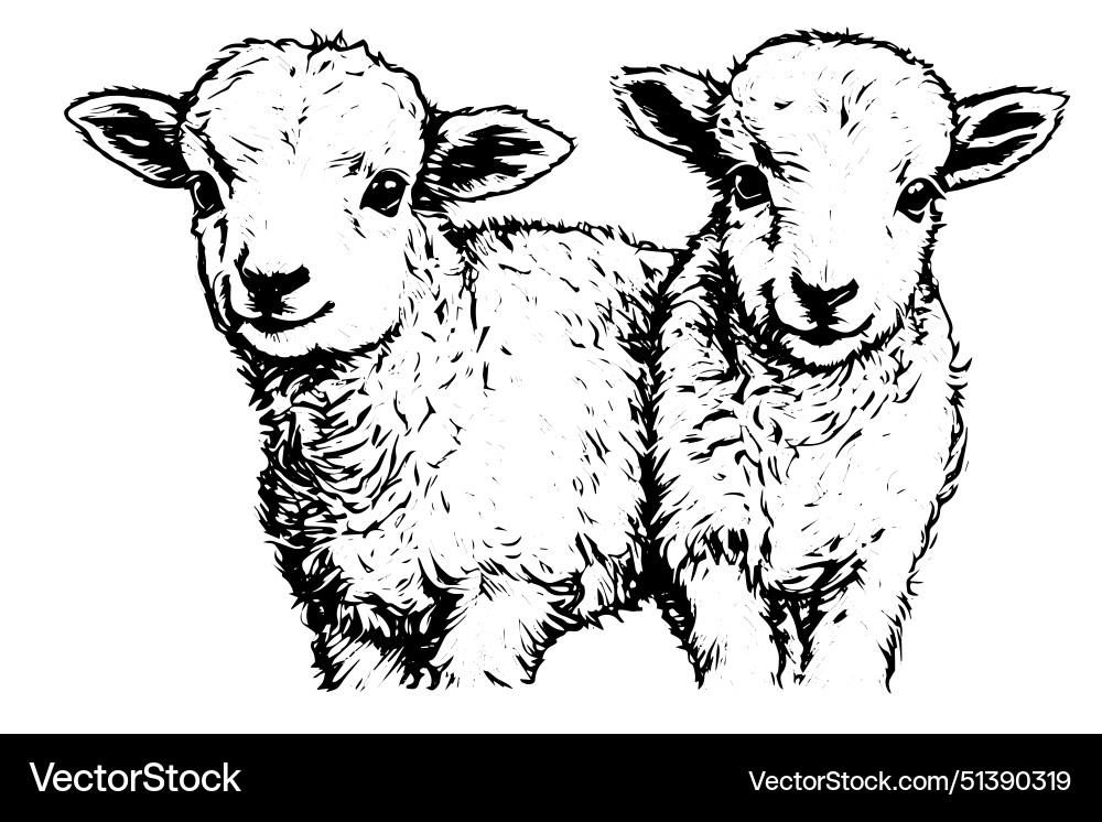 Cute sheep lamb hand drawn ink sketch engraved Vector Image