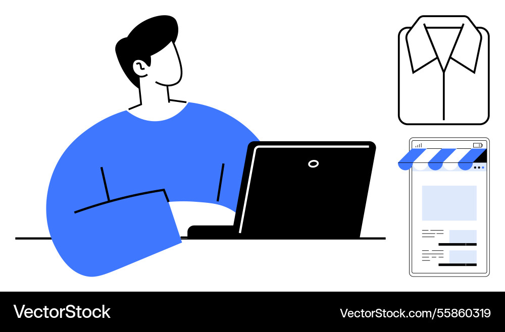 E-commerce professional working on laptop Vector Image
