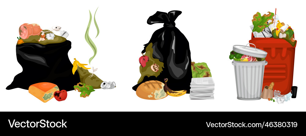 Garbage bags with rotten food Royalty Free Vector Image