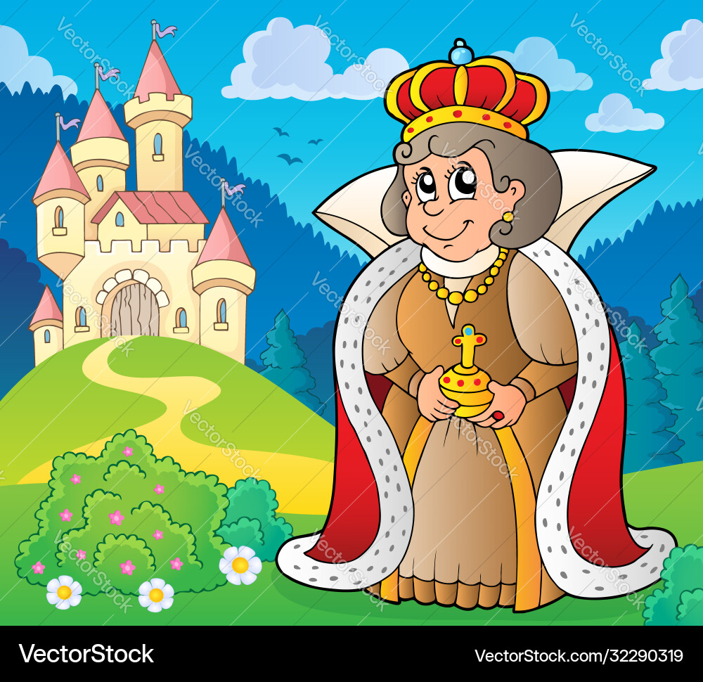 Happy queen near castle theme 5 Royalty Free Vector Image