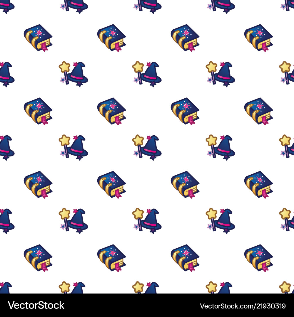 Pattern witch hat magic wand and spellbook Vector Image