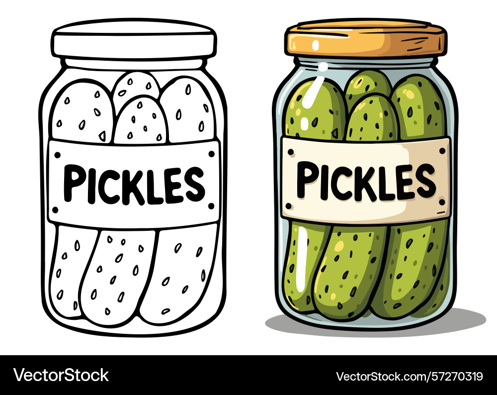 Pickles jar label coloring page Royalty Free Vector Image