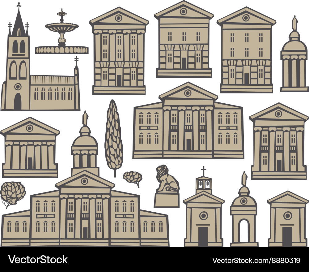 Set houses and churches Royalty Free Vector Image