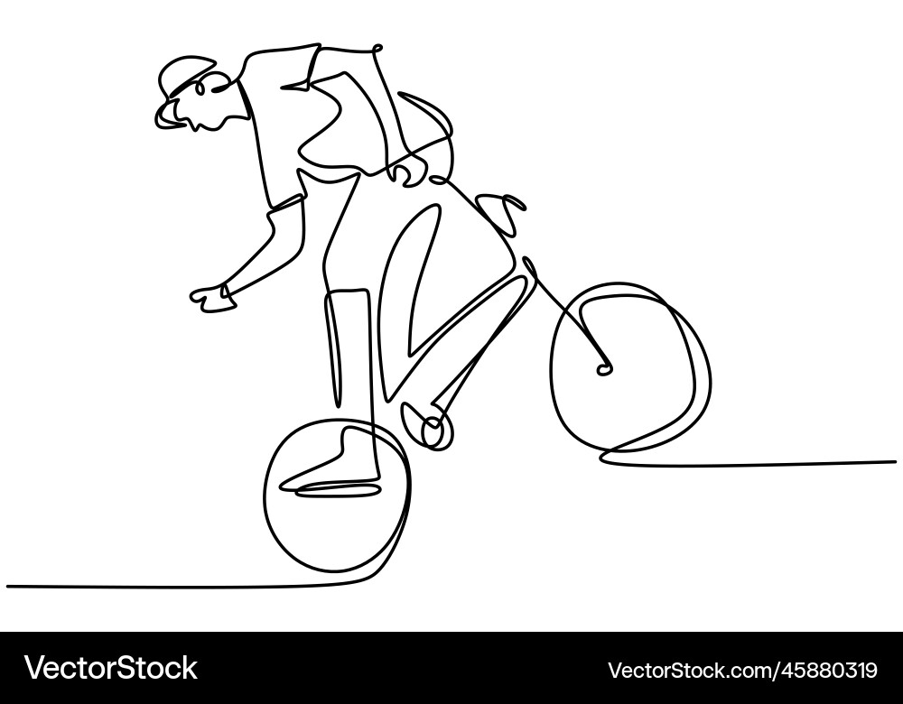 Single continuous line drawing of young cycle Vector Image