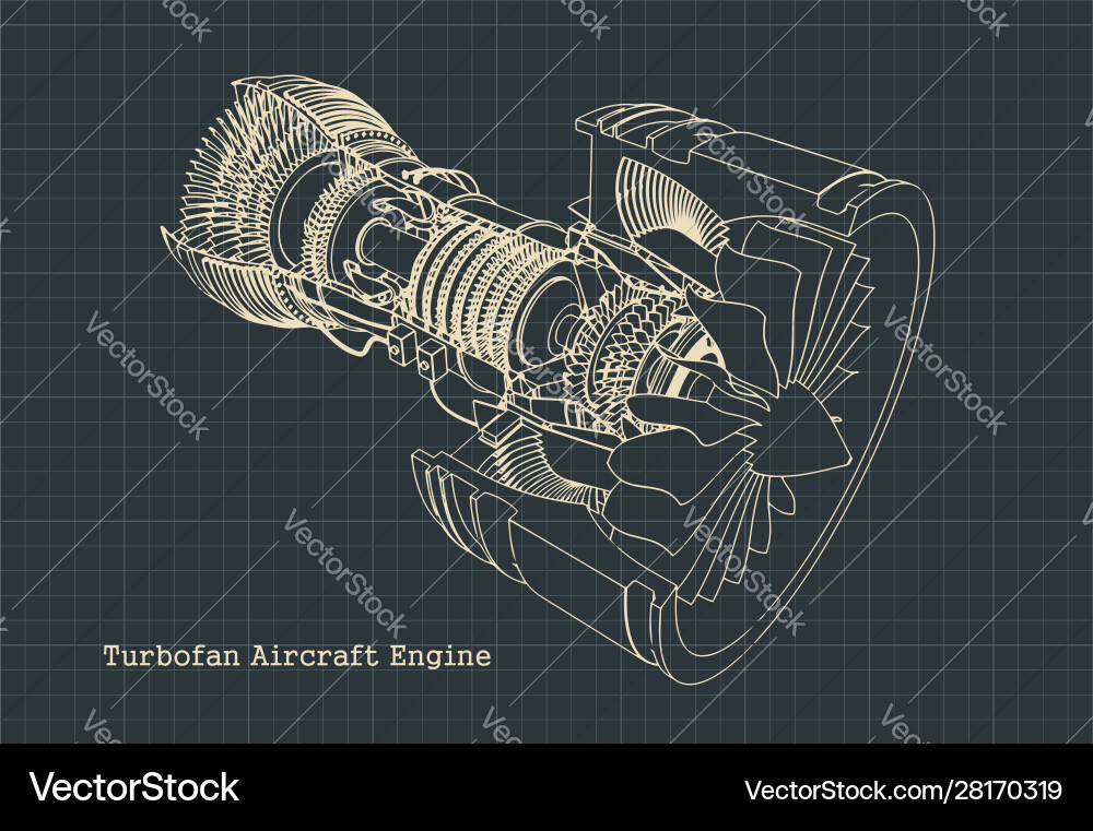 Turbofan engine blueprint Royalty Free Vector Image