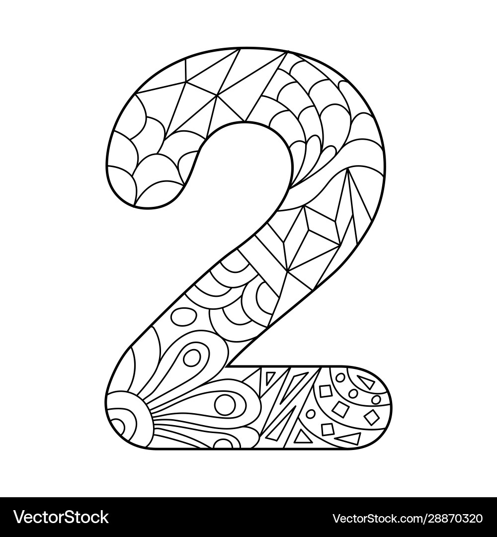 Black and white for coloring number two Royalty Free Vector