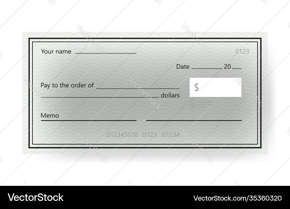 Blank Check Template Banking Lizenzfreies Vektorbild