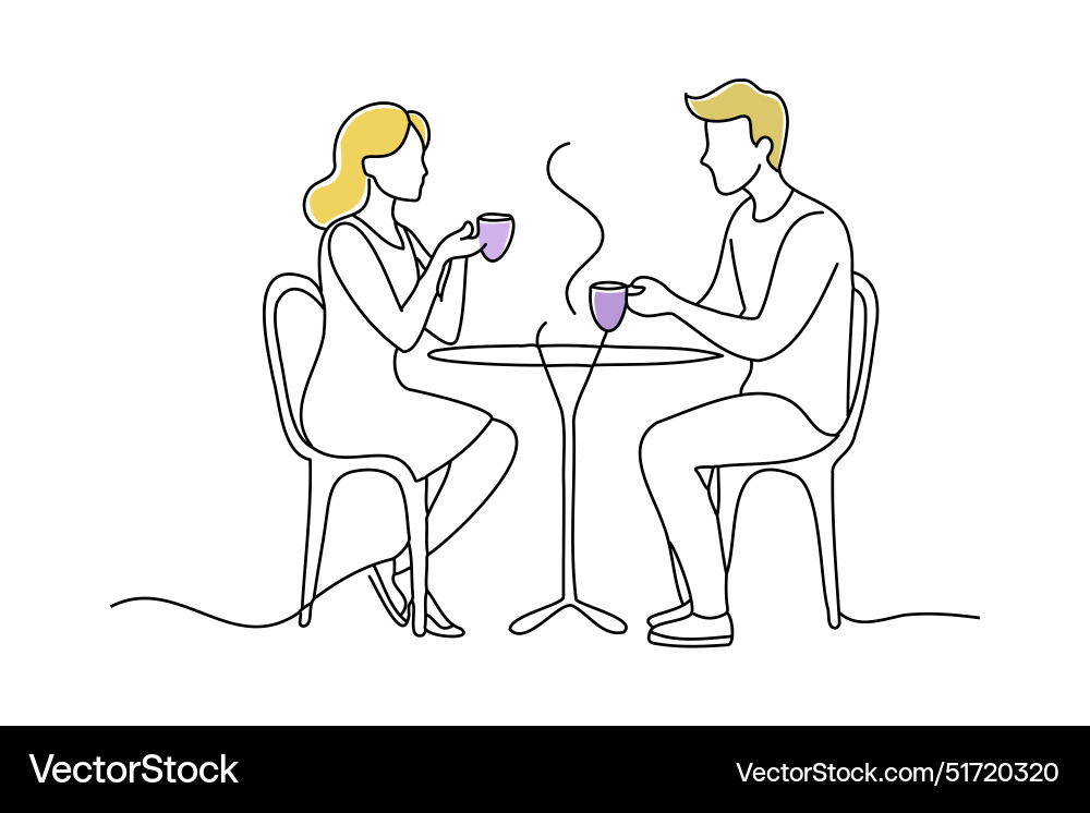 Couple sited a cafe doodle continuous line art Vector Image