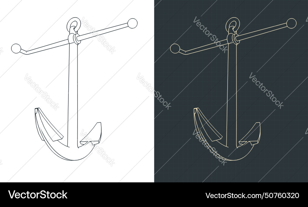 Kedge anchor isometric blueprints Royalty Free Vector Image