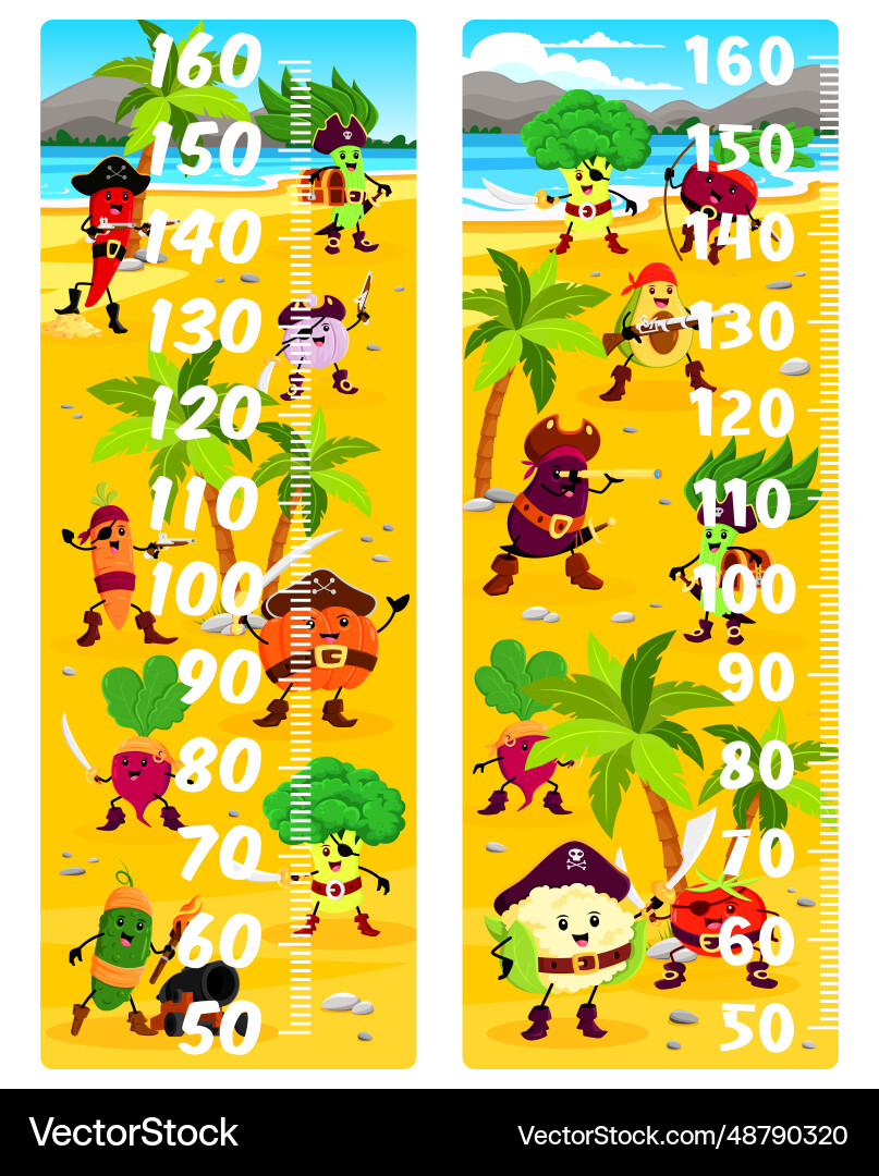 Kids height chart ruler cartoon vegetable pirates Vector Image