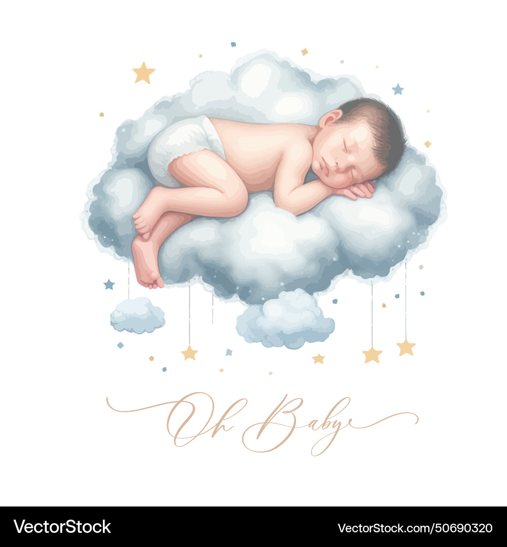 Newborn baby sleeping on the clouds oh Royalty Free Vector