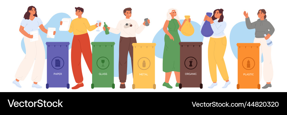 People sort waste collecting plastic paper Vector Image
