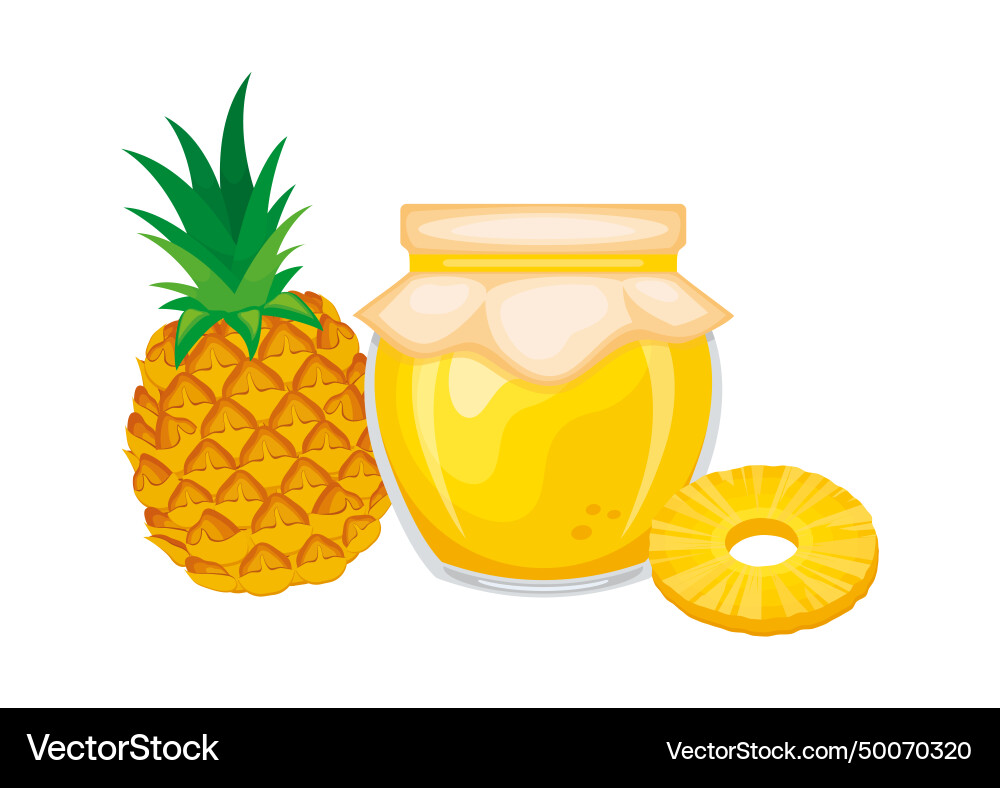 Pineapple jam in glass jar and fresh Royalty Free Vector