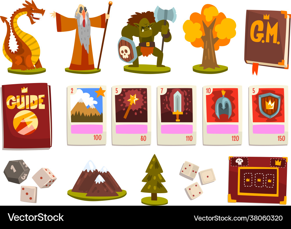 Set fantasy magic board game elements figures Vector Image