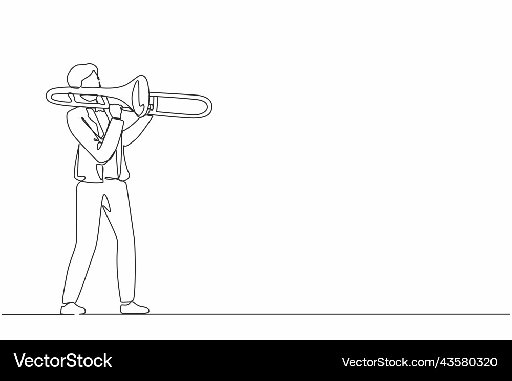 Single one line drawing trombone player male Vector Image
