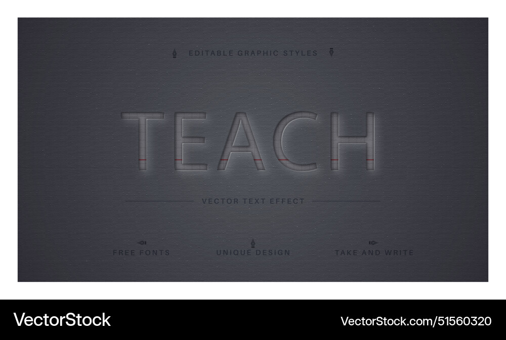 Teach slice - editable text effect font style Vector Image