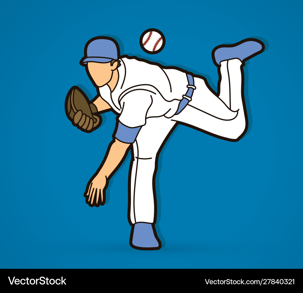 Baseball player action cartoon graphic Royalty Free Vector