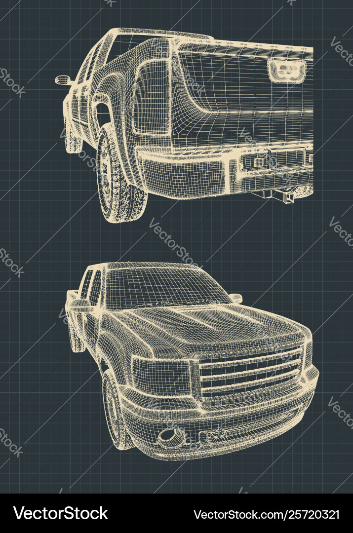 Blueprints ein Pickup Truck Lizenzfreies Vektorbild