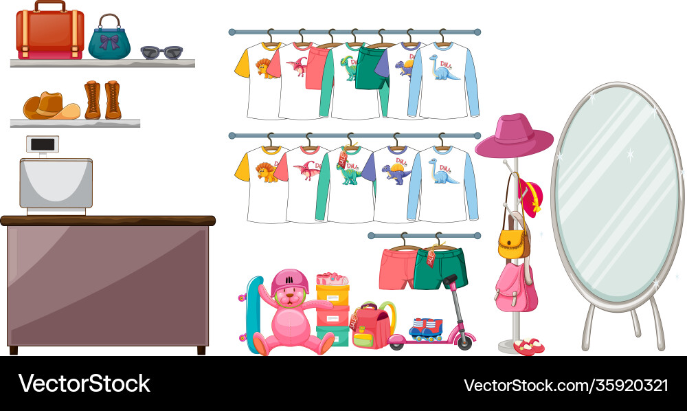 Children clothes hanging on rack Royalty Free Vector Image
