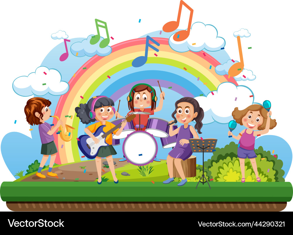 Children playing music at park Royalty Free Vector Image