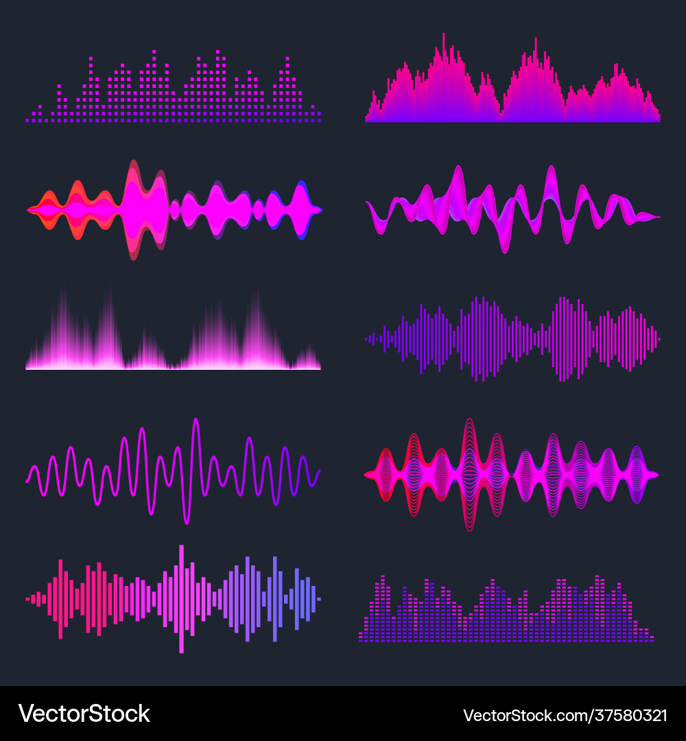Colorful sound waves collection analog Royalty Free Vector