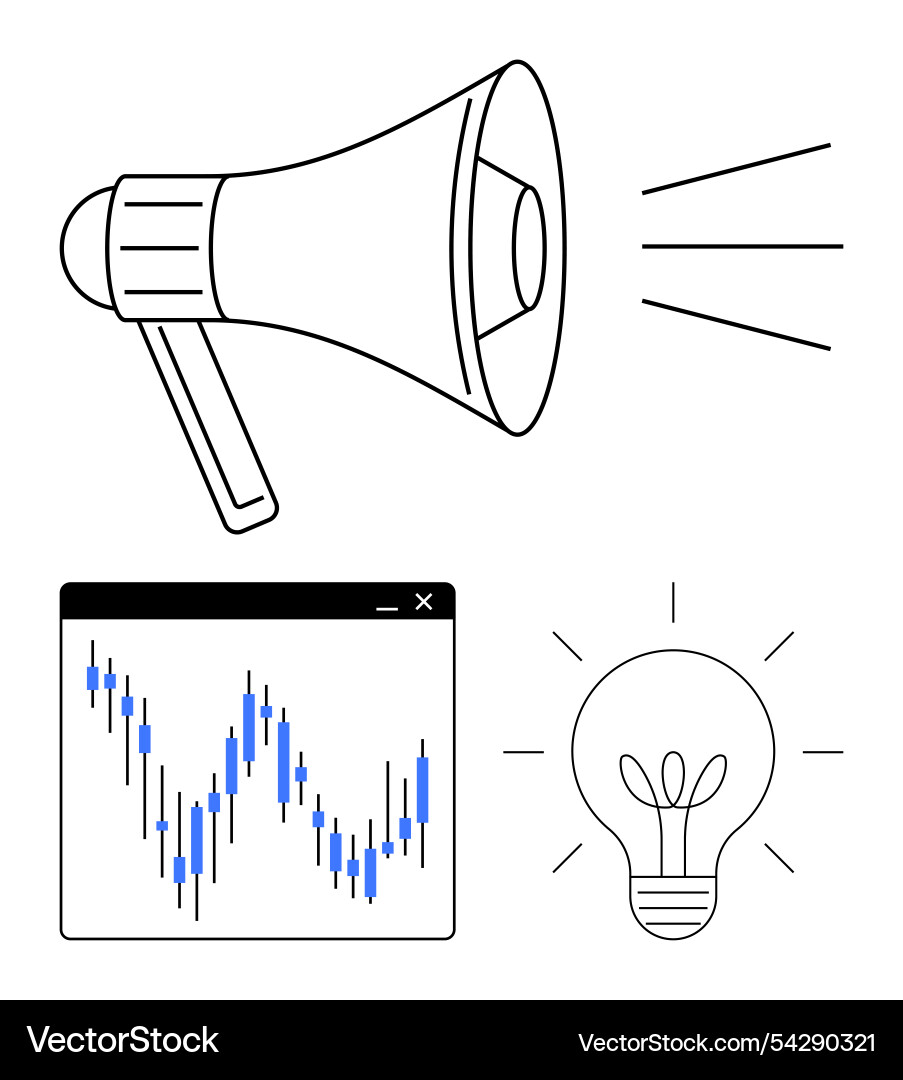 Digital marketing insights megaphone stock chart Vector Image