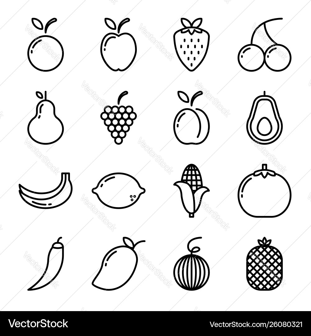 Fruit icon set with outline style isolated Vector Image