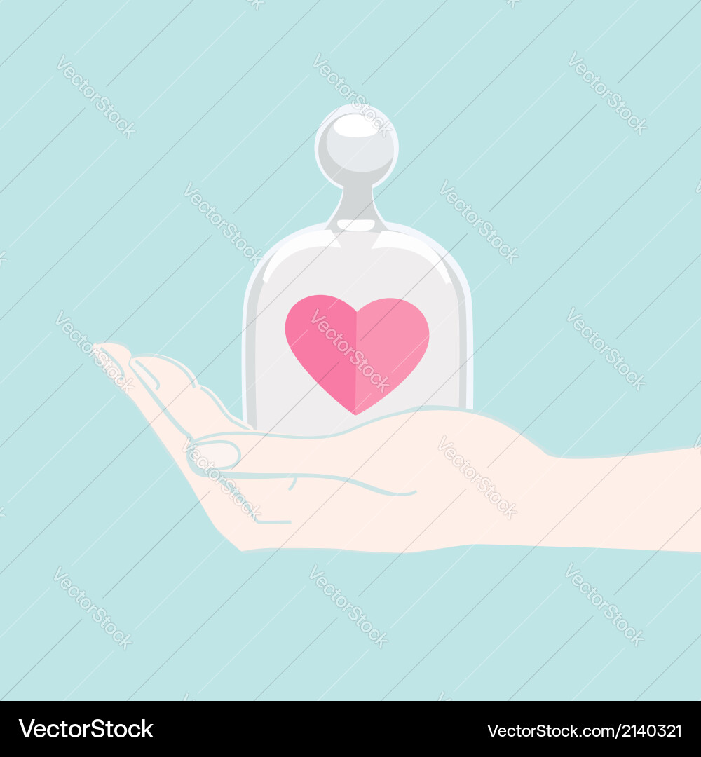 Hand offering a heart under glass cover Royalty Free Vector