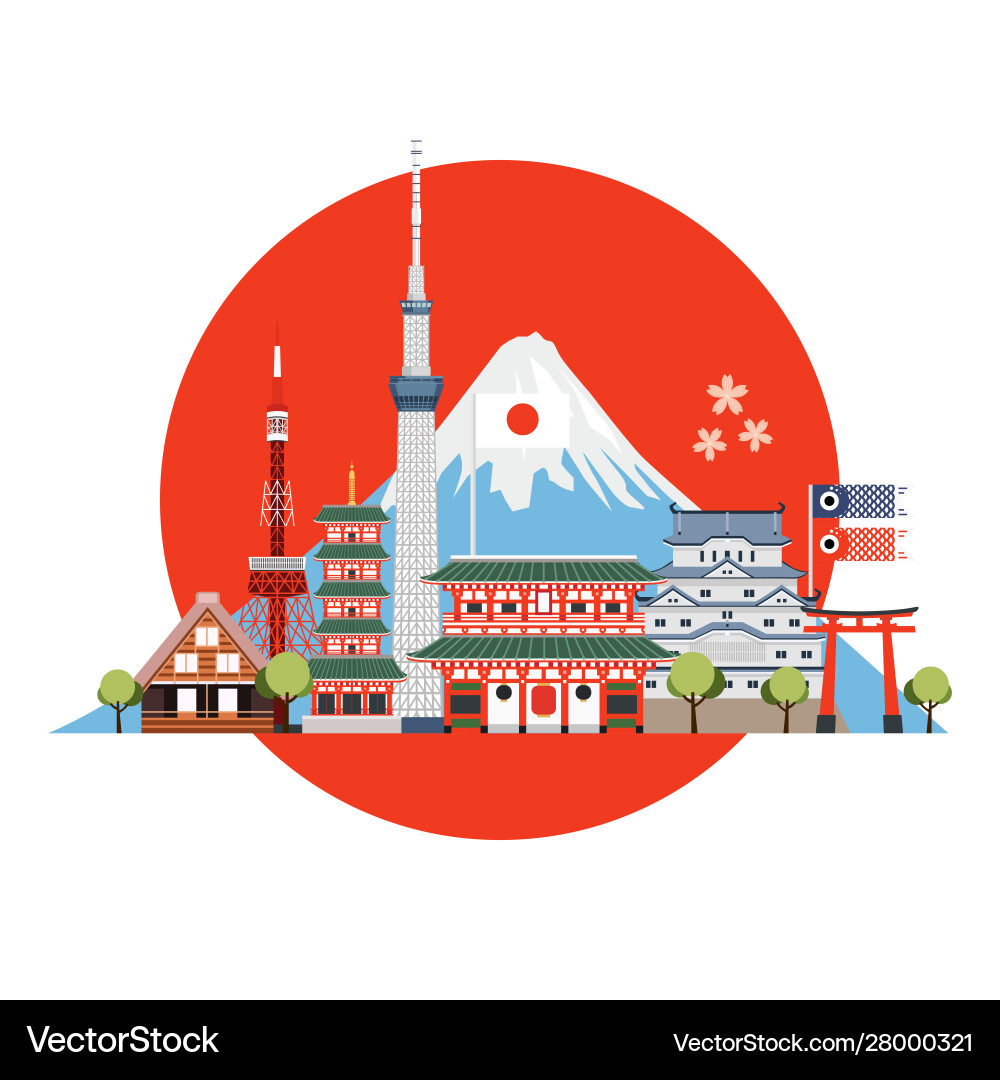 Japan travel places and landmarks Royalty Free Vector Image