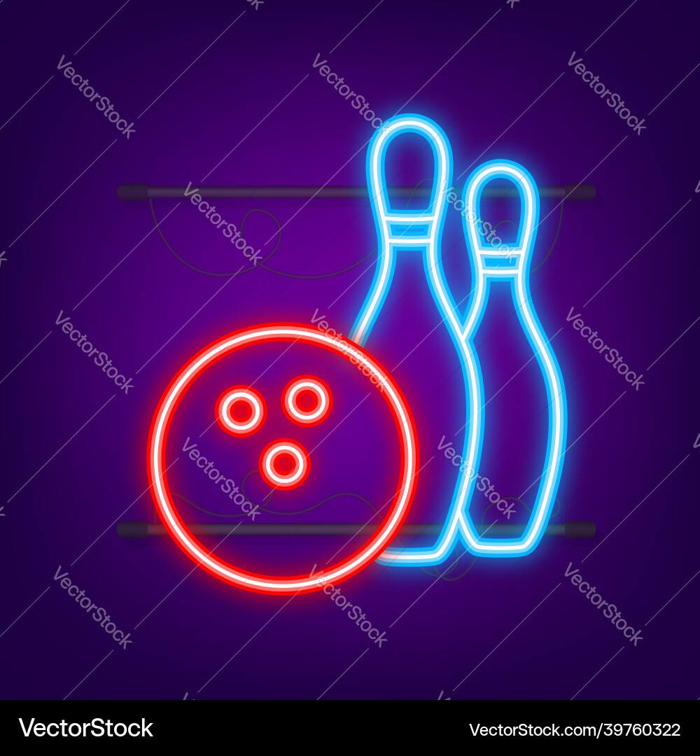 Bowling game leisure icon ball neon Royalty Free Vector