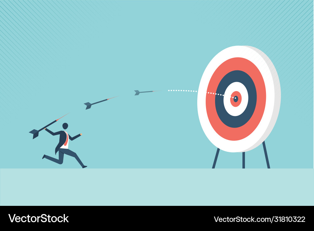 Businessman aiming target with bow and arrow Vector Image