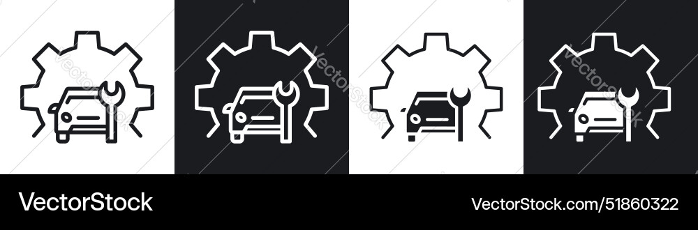 Car mechanic liner and solid icon set in black Vector Image