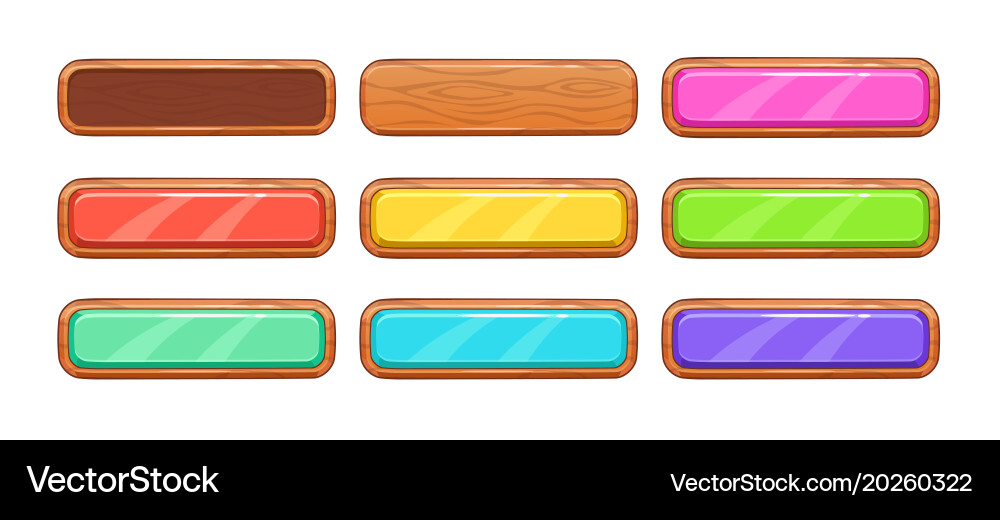 Cartoon wooden long horizontal buttons Royalty Free Vector