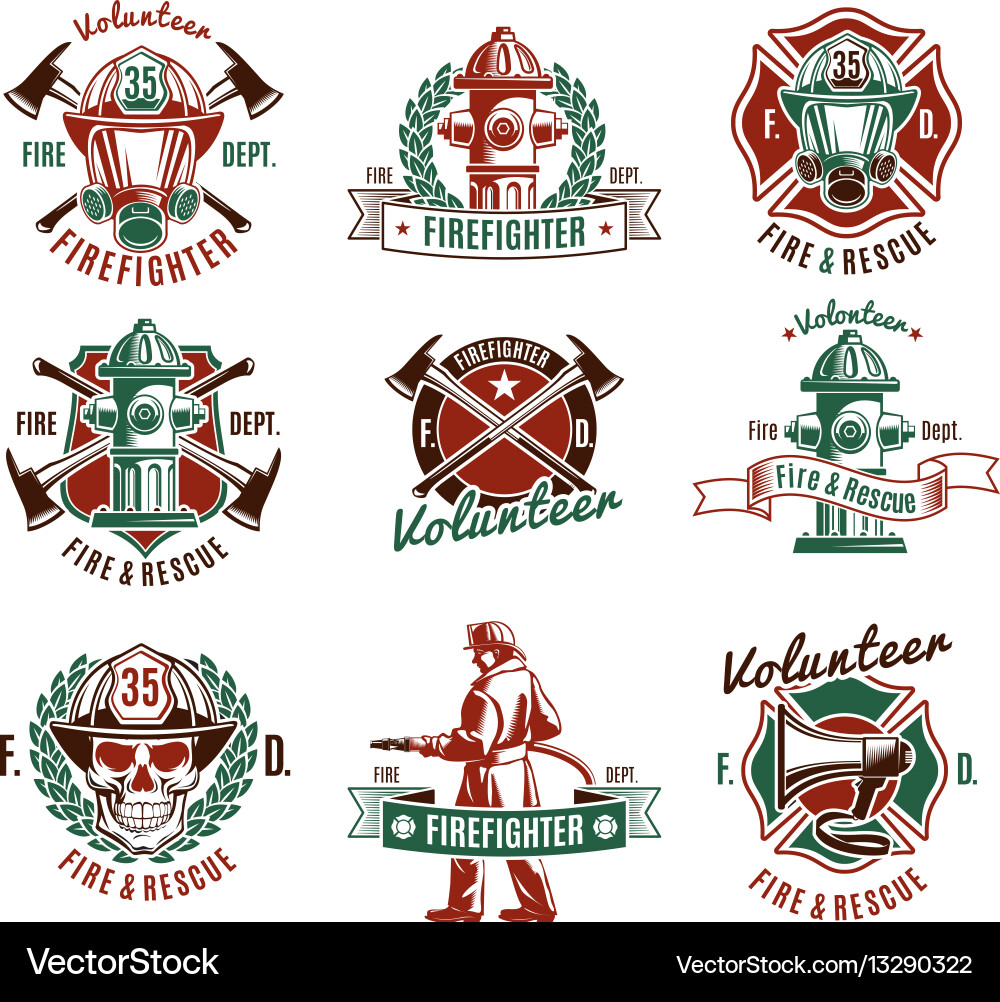 Colorful fire protection labels set Royalty Free Vector